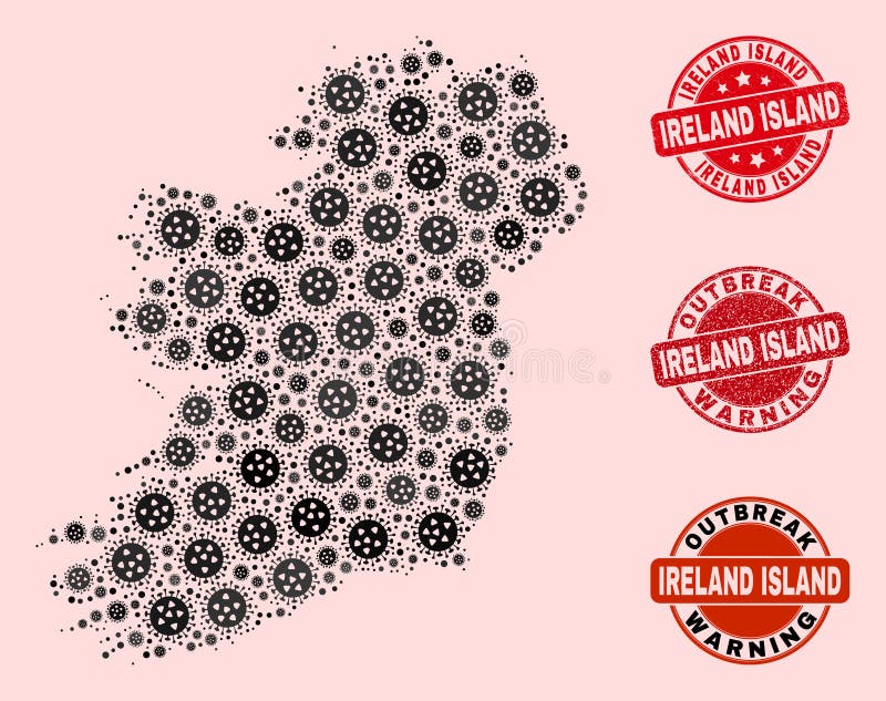 Virus Collage Of Mosaic Ireland Island Map And Grunge Stamps Stock