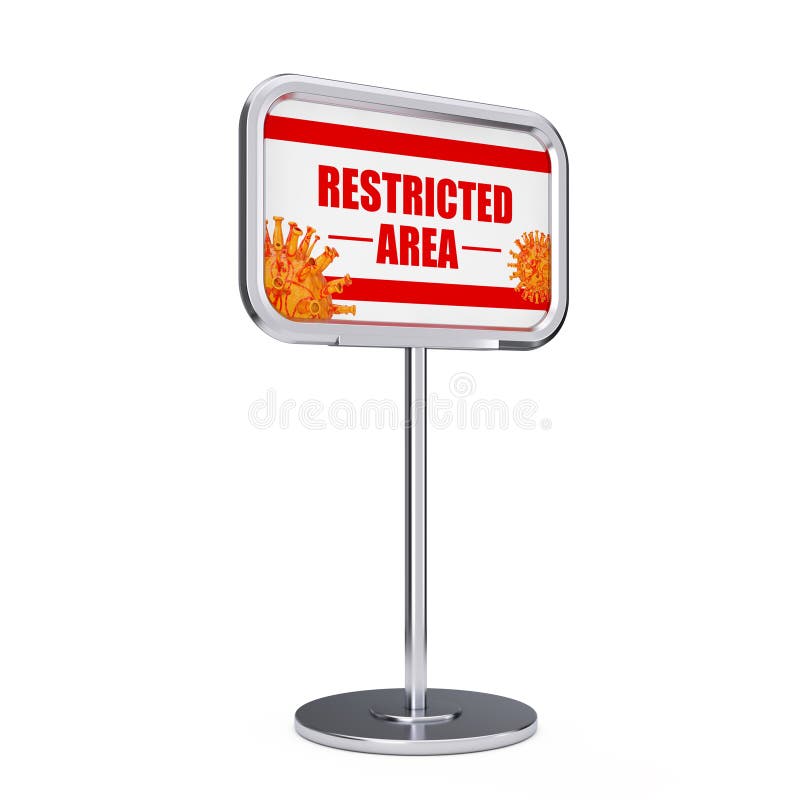 Virus COVID-19 Restricted Area Info Stand. 3d Rendering Stock ...