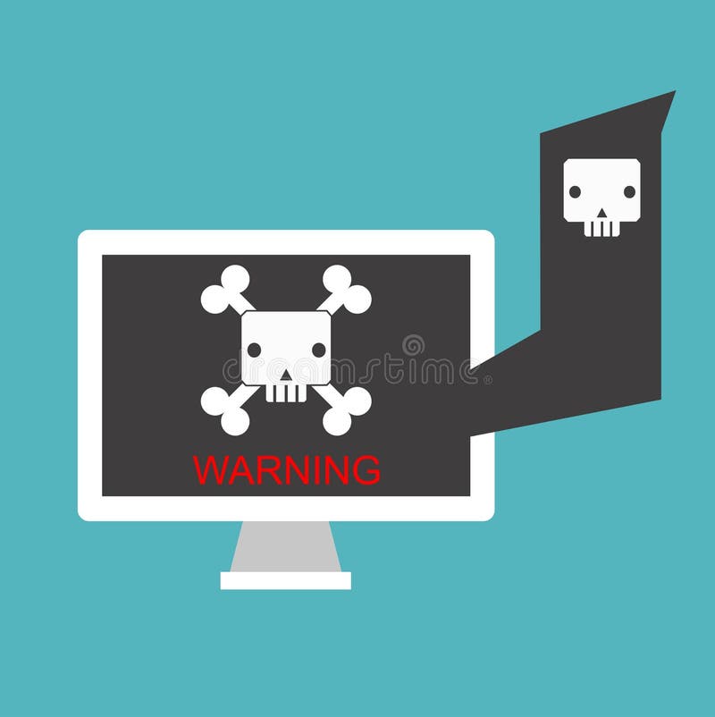 Virus with Death Skull on Computer Screen Stock Vector - Illustration ...