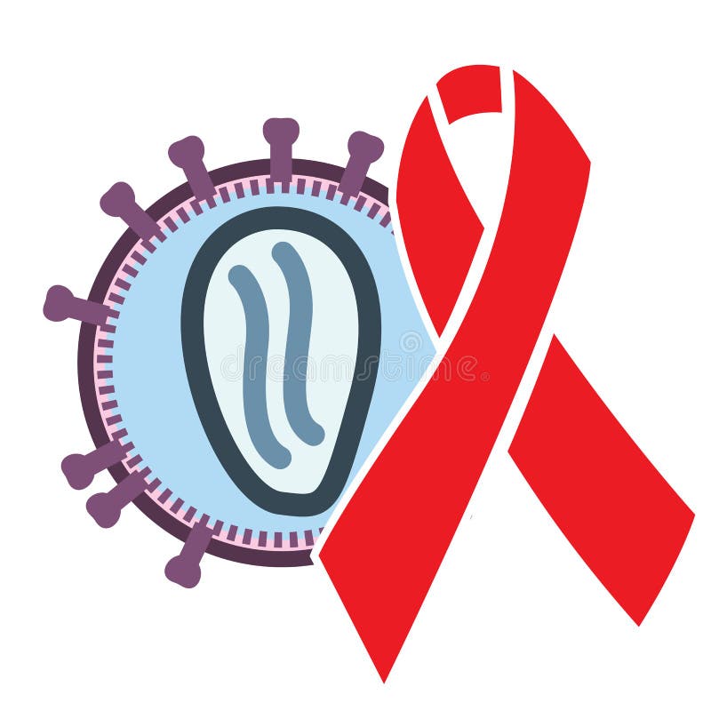 Virus Del VIH Con La Cinta SIDA De La Conciencia Ilustración del Vector ...