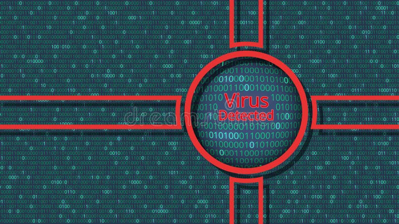 Virus Detected Alert Message Scanning Computer Virus Inside Binary Code Stock Vector
