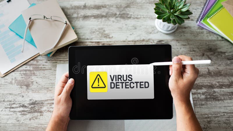 Virus Detected Warning Message on Screen. Cyber Security Breach Stock ...
