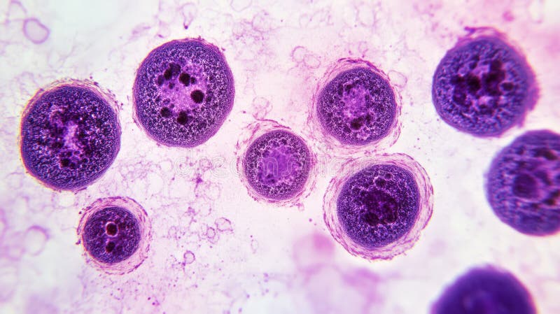 Virus Disease X Cells. Microscope Slide Stock Photo - Image of violet ...