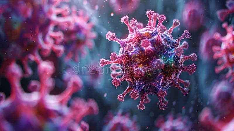 Virus Flu Outbreak, Banner Illustration, Microscopic View of Floating ...