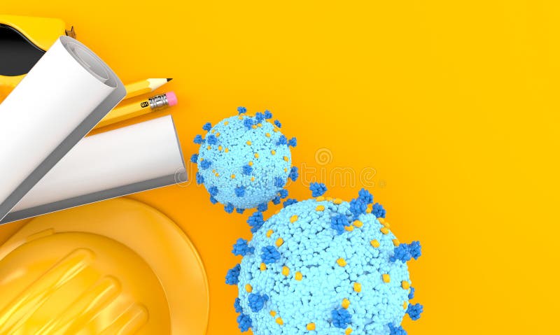 Virus with Hardhat and Blueprints Stock Illustration - Illustration of ...