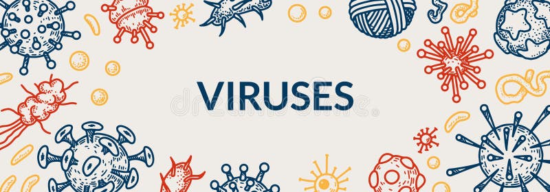 Virus Horizontal Banner. Scientific Vector Illustration in Sketch Style ...