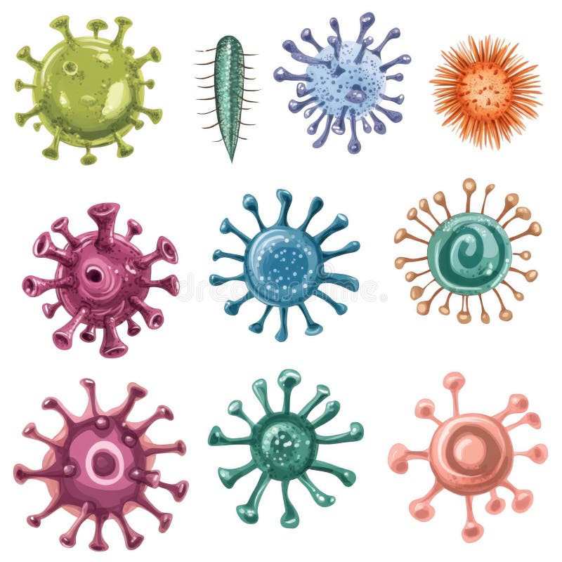 Virus Icons Set Isolated on Transparent Background. Bacteria, Microbe ...