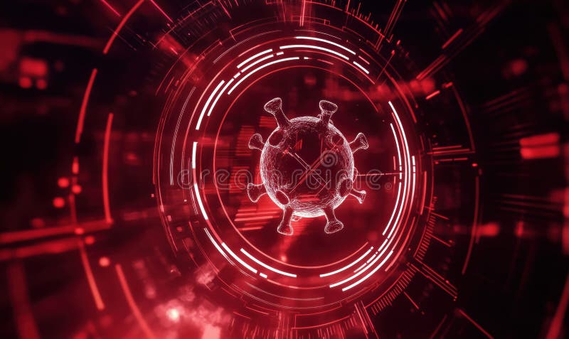 Virus Illustration in Red Digital Background, Depicting COVID-19 Virus ...