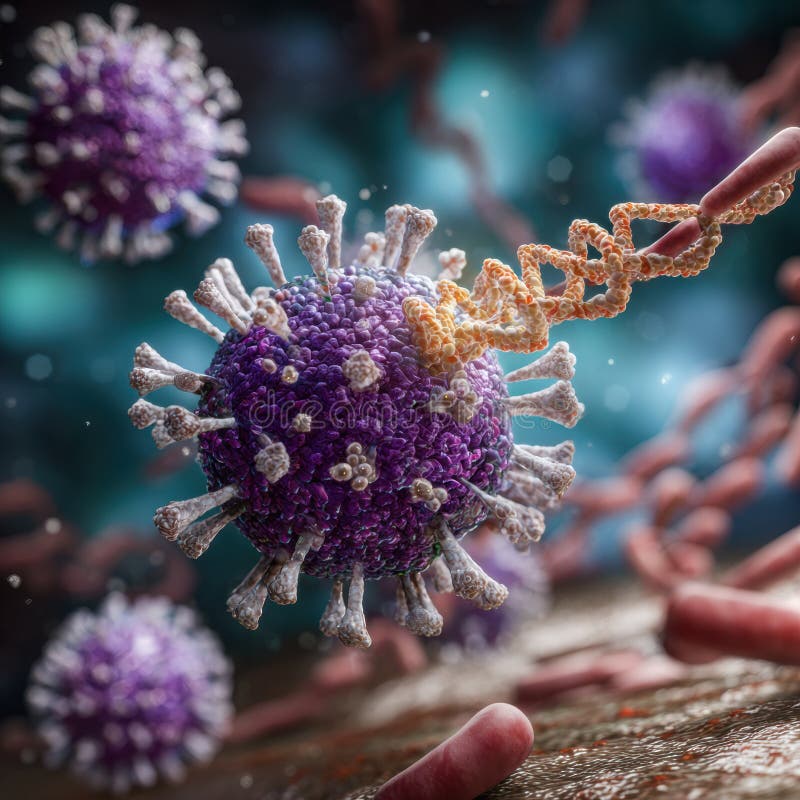 Virus Interaction with Host Cell, Showing Viral Structure and Cellular ...