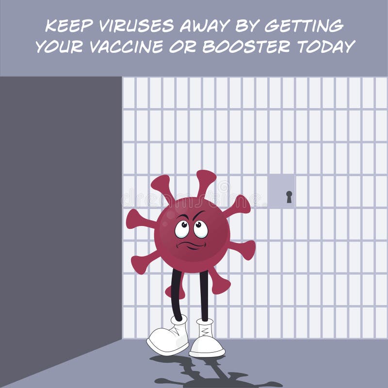 Cartoon of an Angry Virus Character Vector Illustration Graphic in Jail ...