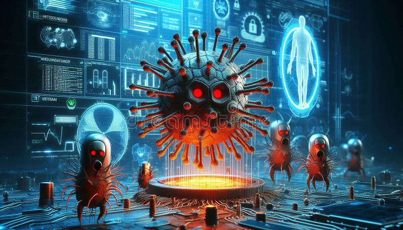 Virus and Malware Concept with Digital Background Stock Illustration ...