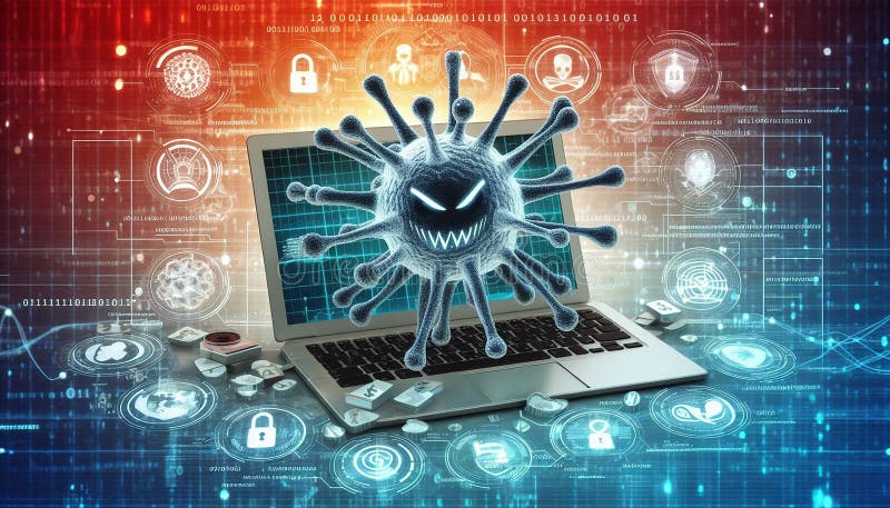 Virus and Malware Threats on Computer Screen Stock Illustration ...
