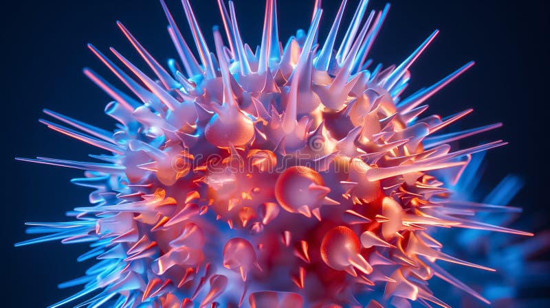 Virus Model with Sharp Spikes in Blue Light Stock Illustration ...