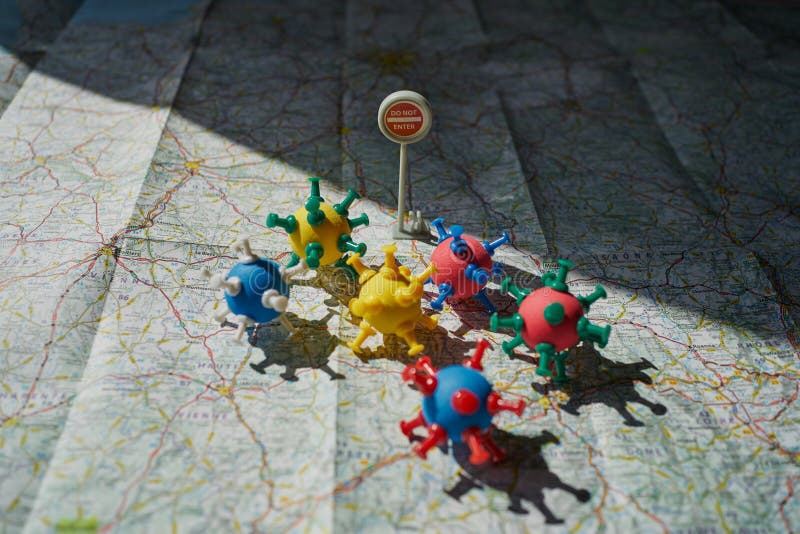 Virus Models Stop at a Stop Sign on a Map Editorial Image - Image of ...
