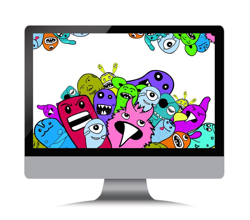 Virus Monster Character on Computer Stock Vector - Illustration of ...