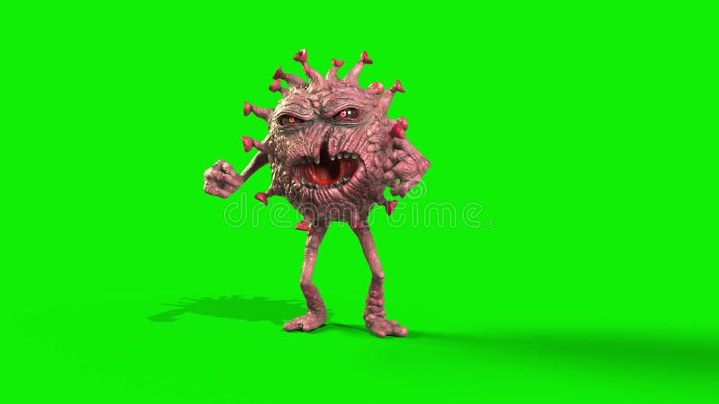 Virus Monster Covid19 Attacks Front Loop Green Screen 3D Rendering ... Virus Monster Covid19 Attacks Front Loop Green Screen 3D Rendering ...