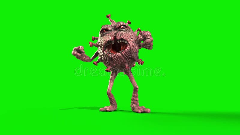 Virus Monster Covid19 Attacks Loop Green Screen 3D Rendering Animation ...