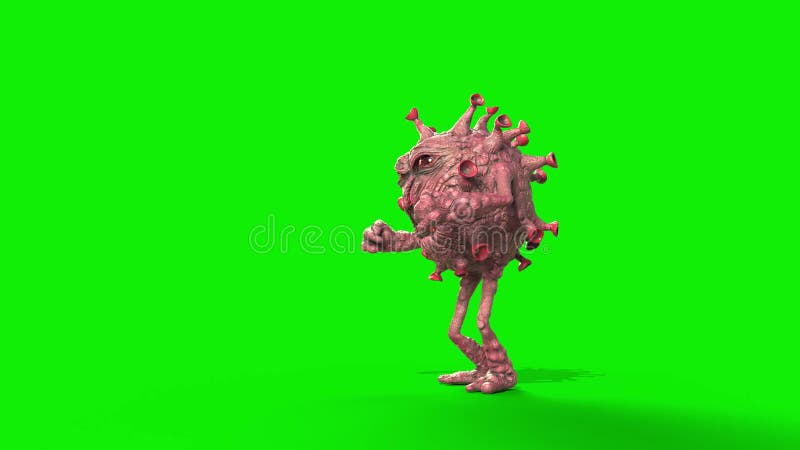 Virus Monster Covid19 Attacks Side Loop Green Screen 3D Rendering ...