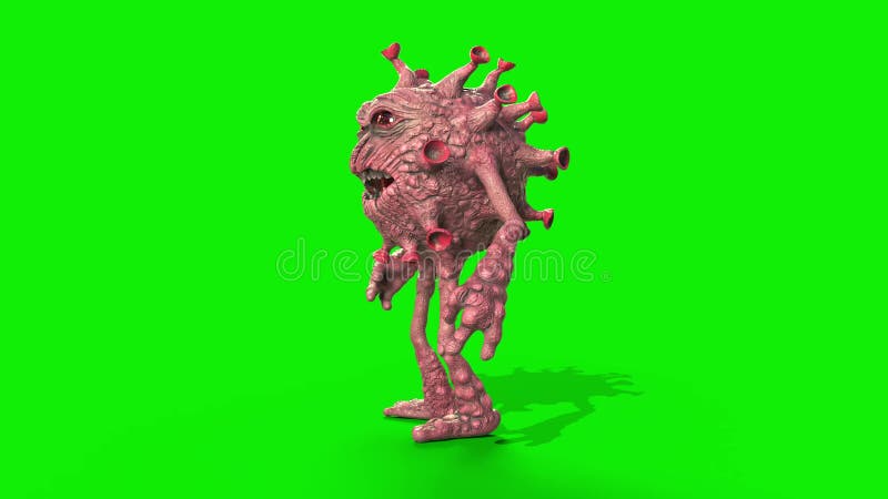 Virus Monster Covid19 Look Around Side Loop Green Screen 3D Rendering ...