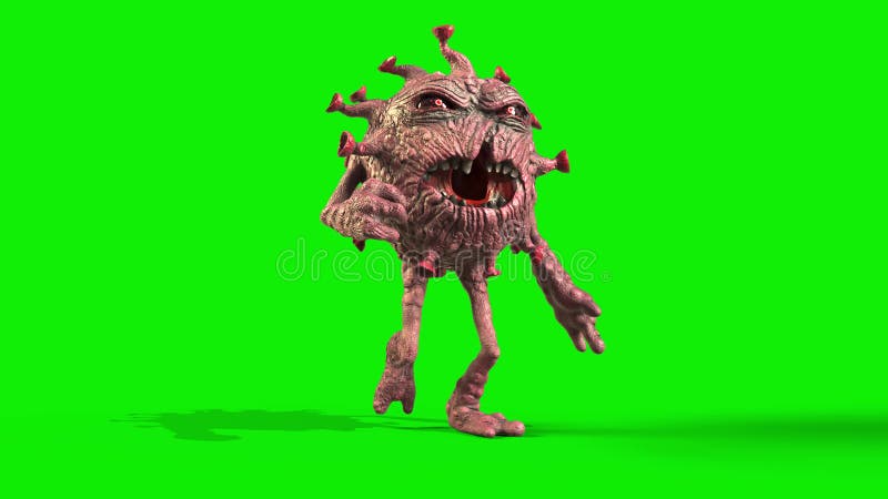Virus Monster Covid19 Walkcycle Side Green Screen Loop 3D Rendering ...