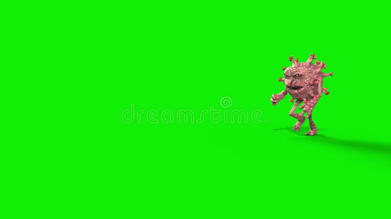 Virus Monster Covid19 Walks Side Green Screen 3D Rendering Animation ...