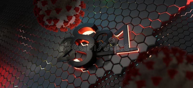 Virus and Paragraph and 2021 Concept. Red Bright Lights As Warning or ...