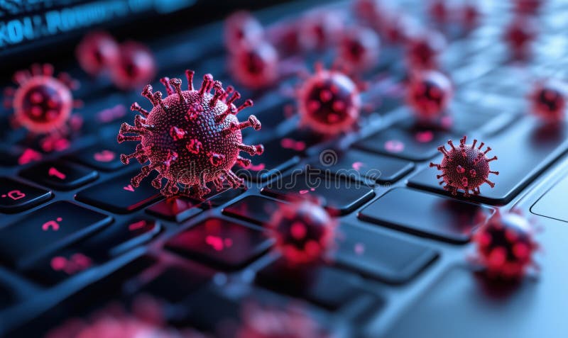 Virus Particles on Computer Keyboard Illustrating Digital Health ...