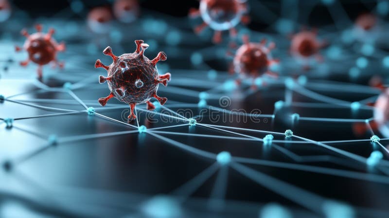 Virus Particles Connected by Digital Network Illustrating the ...