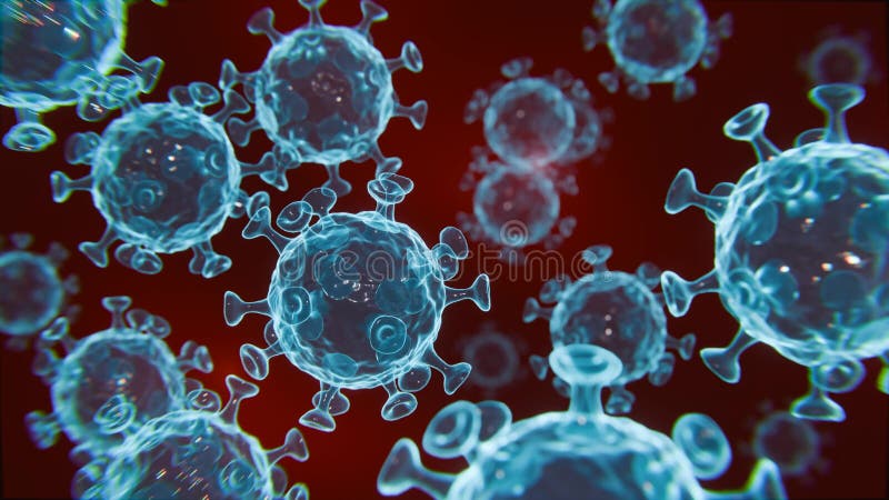 Virus Particles Floating on Red Cell Background, 3D Rendering Stock ...