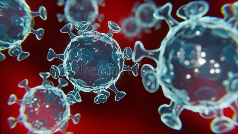 Virus Particles on Red Cell Background, 3D Rendering Stock Illustration ...