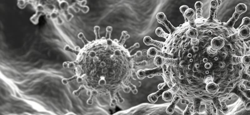 Virus Particles Under Microscope, Detailed Structure, Spiky Surface ...