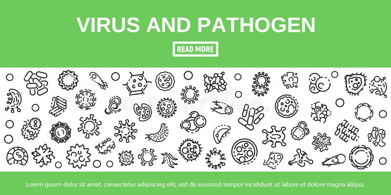 Virus and Pathogen Banner, Outline Style Stock Vector - Illustration of ...