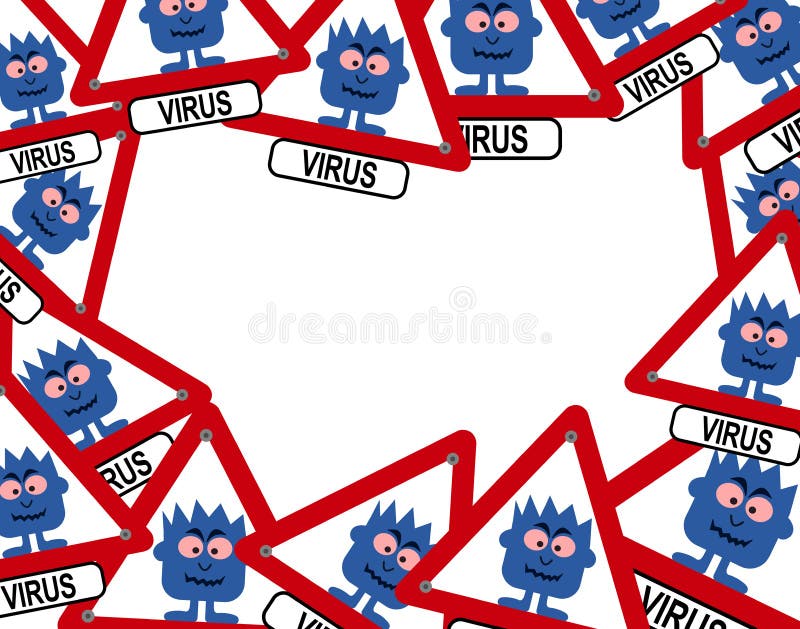 Virus Pattern with Blue Monster in Warning Sign Stock Illustration ...