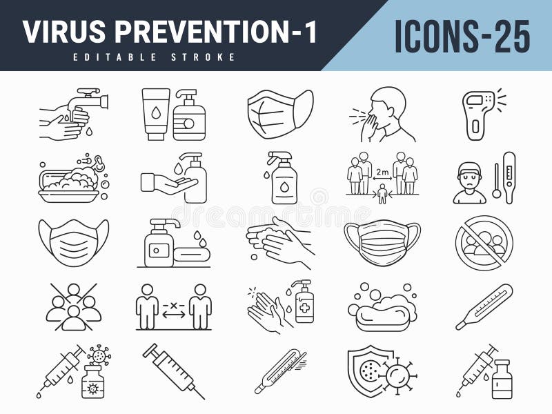 Virus Prevention Line Editable Icons Big Set. Vector Illustration in ...
