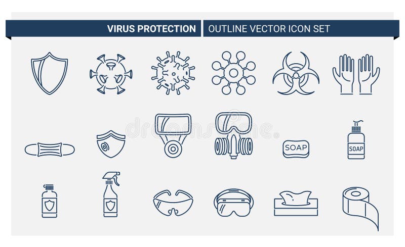 Virus Protection Outline Vector Icon Set Stock Vector - Illustration of ...