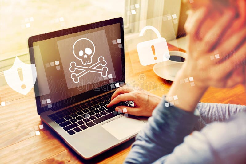 Virus and Scam Theme with Man Using a Laptop Stock Image - Image of ...