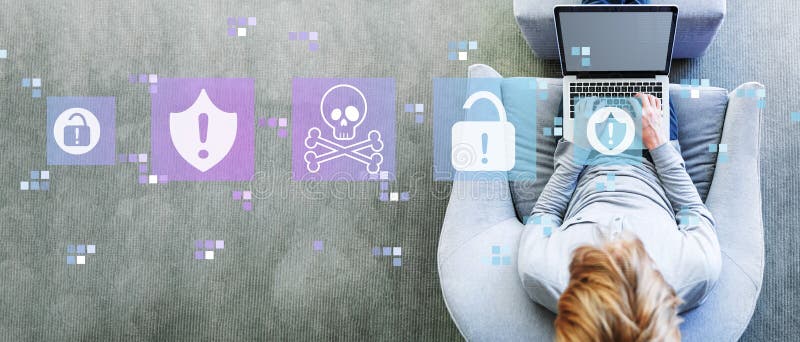 Virus and Scam Theme with Man Using a Laptop Stock Photo - Image of ...