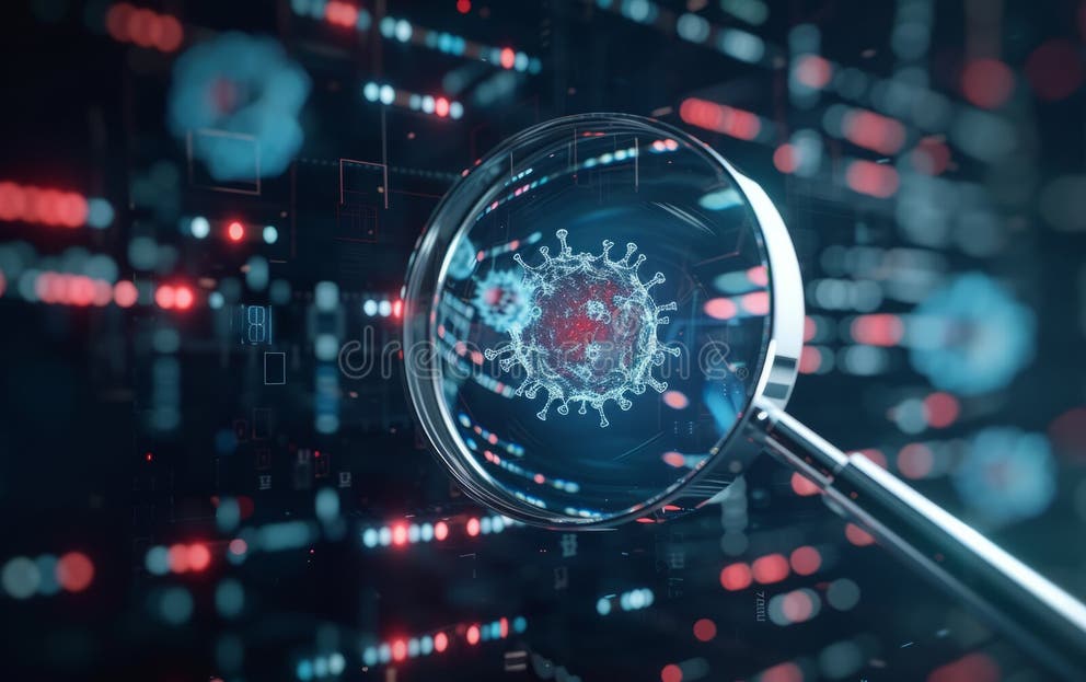 Virus Scan,Cybersecurity Background. a Magnifying Glass Over Digital ...