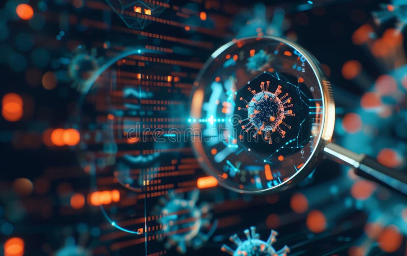 Virus Scan,Cybersecurity Background. a Magnifying Glass Over Digital ...