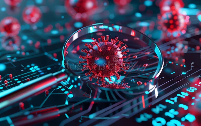 Virus Scan,Cybersecurity Background. a Magnifying Glass Over Digital ...