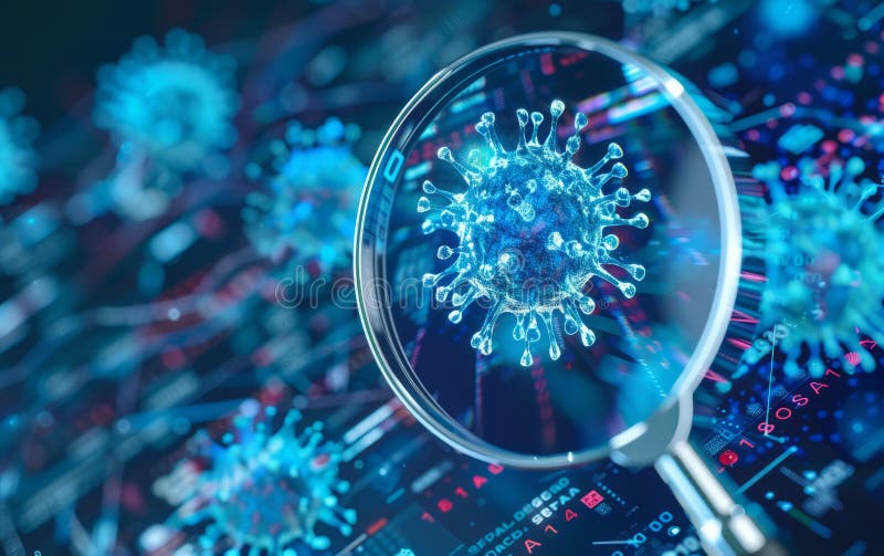 Virus Scan,Cybersecurity Background. a Magnifying Glass Over Digital ...