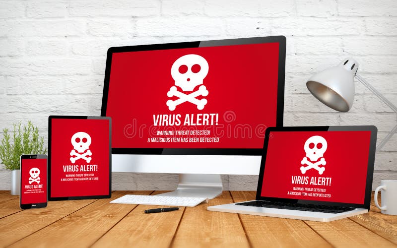 Virus screen multidevices stock illustration. Illustration of danger ...