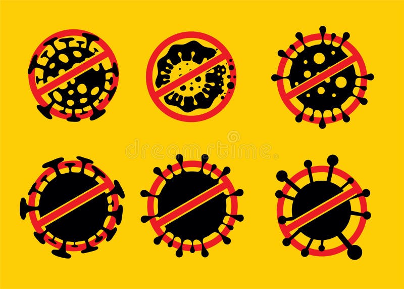 Virus Sign Symbol in Black and Yellow Background with Red Circle Stock ...