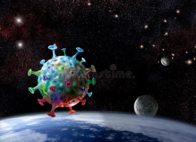 Virus on a Space Universe Background Stock Illustration - Illustration ...