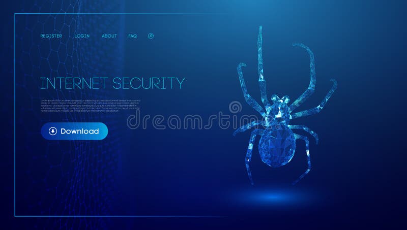 Virus Spider in Low Poly Style on Blue Background. Cybercryme ...