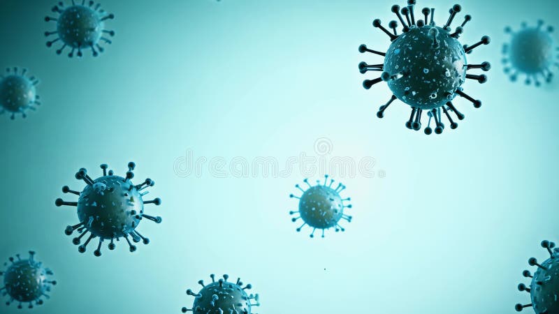 A Virus Structure Replicates Rapidly, Floating in a Light Blue ...