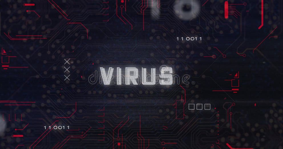 Virus Text Image Over Digital Circuit Board Background with Binary Code Stock Image - Image of ...