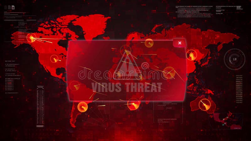 VIRUS THREAT Alert Warning Attack on Screen World Map Loop Motion ...