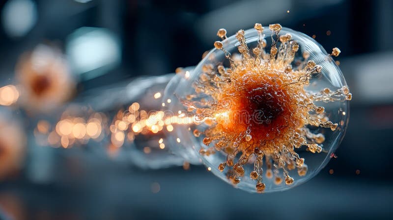 Virus Under Microscope in Lab with Spikes Stock Photo - Image of study ...