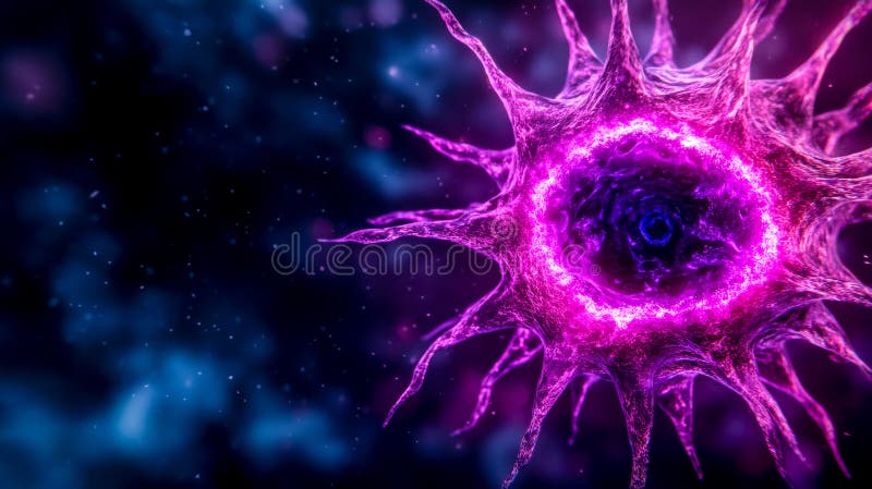 Virus Under Microscope Showing Its Nucleus And Spikes Microscopic View Stock Illustration